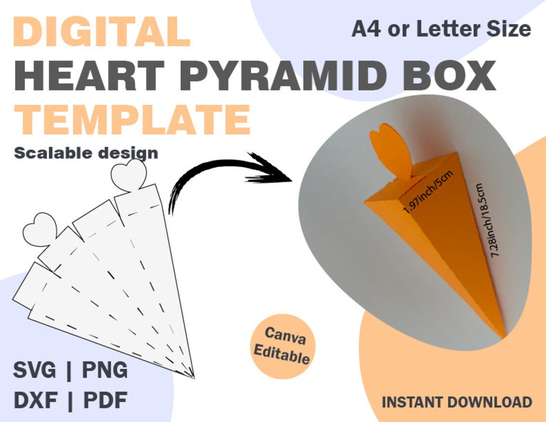Heart Pyramid Box Template, SVG DXF PDF Png Formats, Heart Box, Carrot ...
