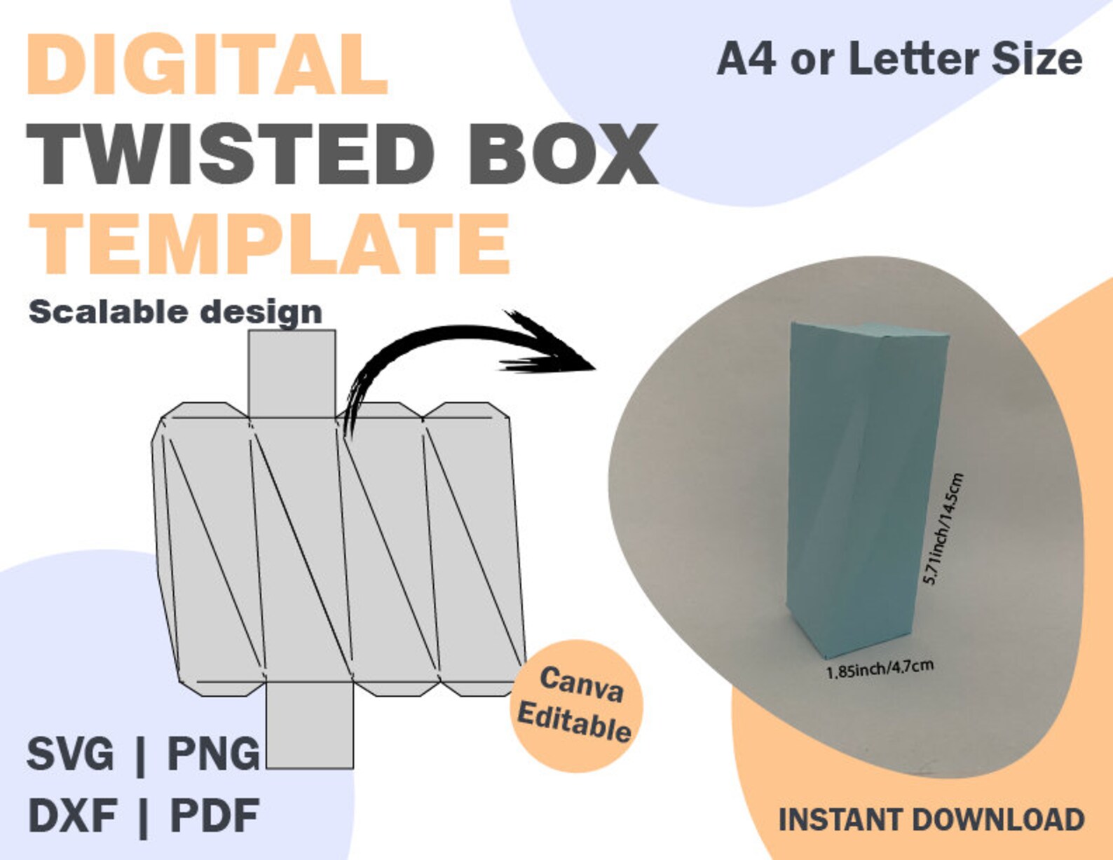 Twisted Gift Box Template, SVG DXF PDF Png Formats, Futuristic Box ...