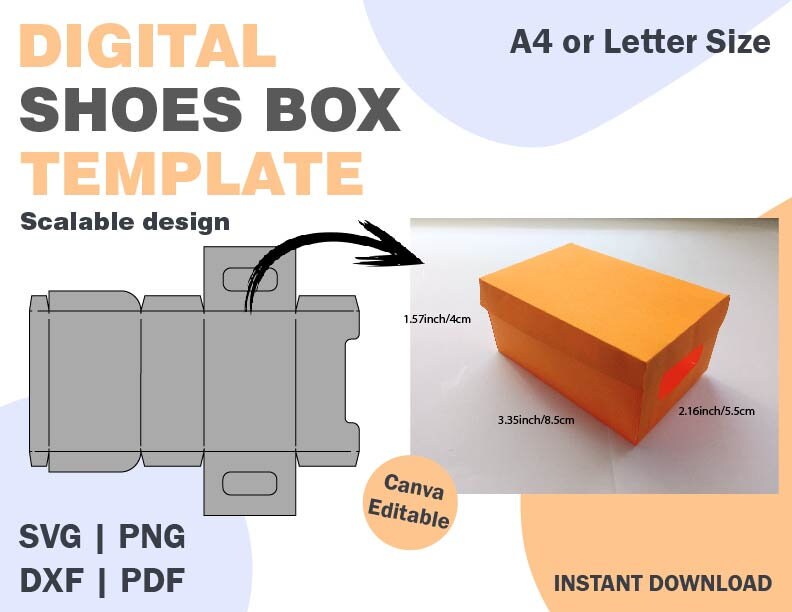 Shoes Box Packaging Template, SVG DXF PDF Png Formats, Paper Box ...
