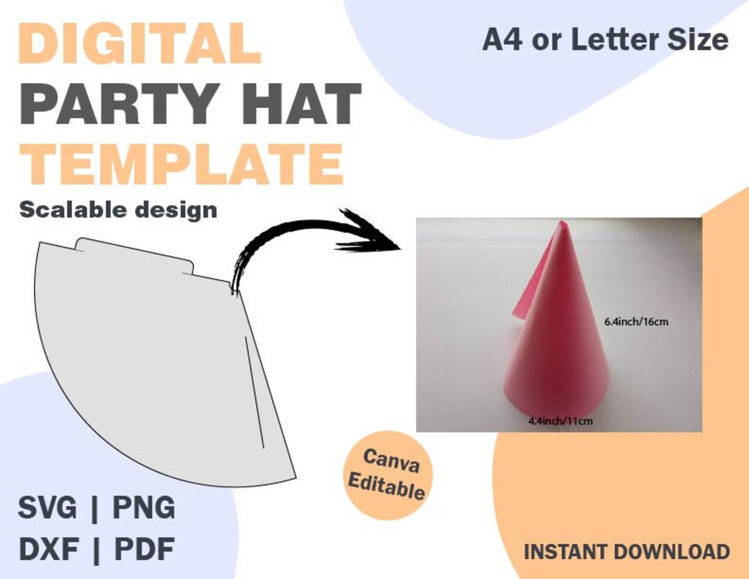 Party Hat Template, SVG DXF PDF Png Formats, Party Hat Paper Template ...