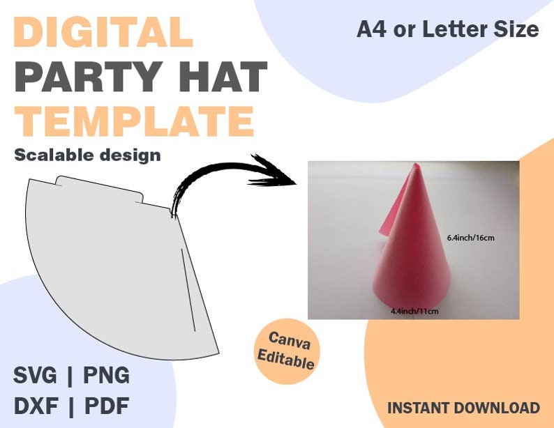 Party Hat Template, SVG DXF PDF Png Formats, Party Hat Paper Template ...