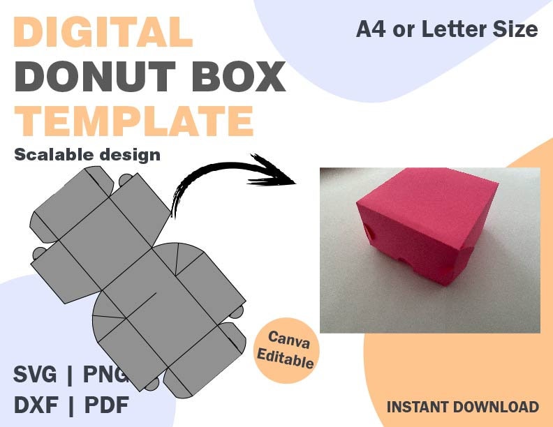 Donut Box Template, SVG DXF PDF Png Formats, Donuts Box, Food Packaging ...