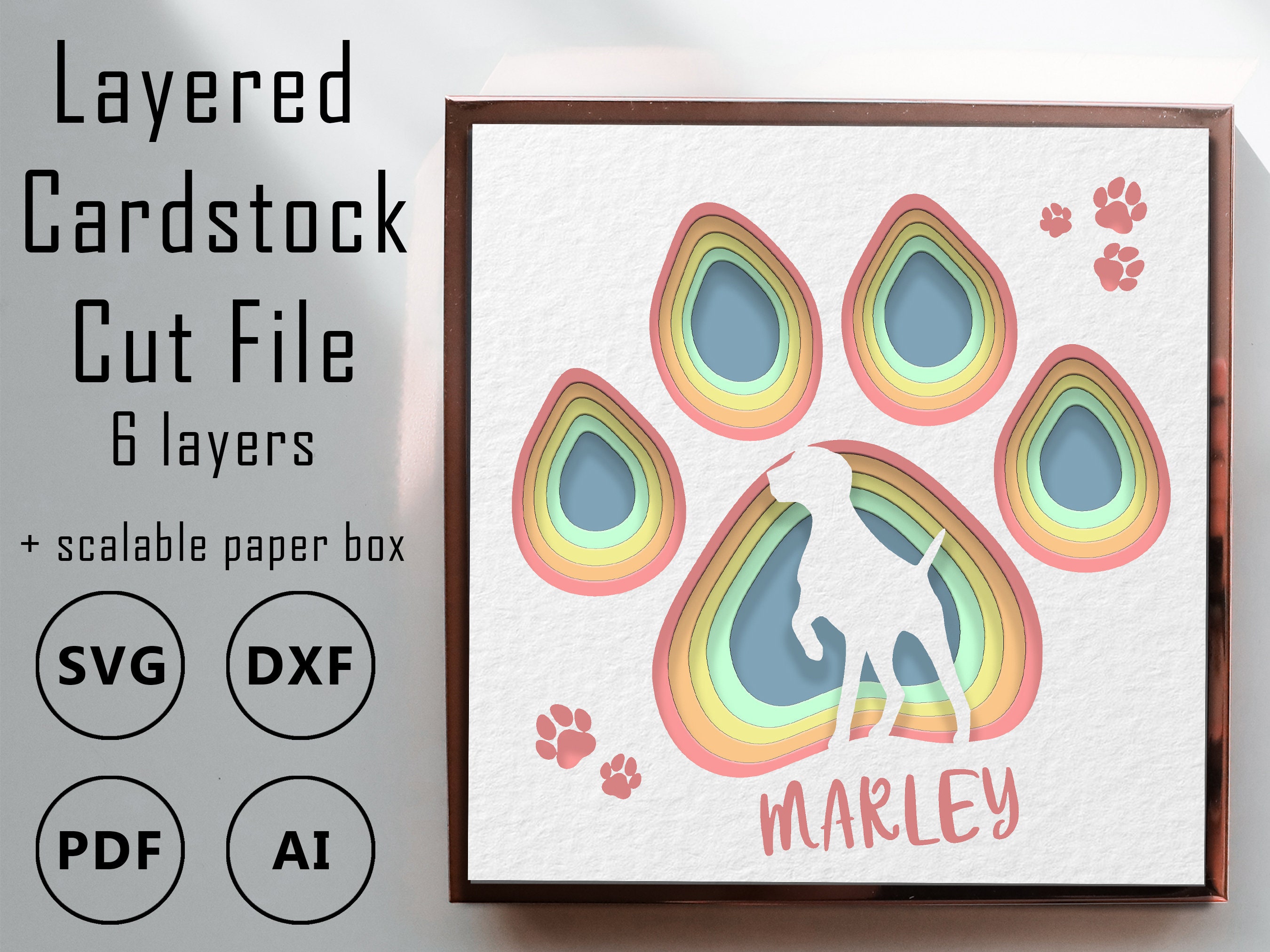 3D Dog Pawn Name Custom Name Shadow Box Bundle, SVG DXF PDF Ai Formats ...