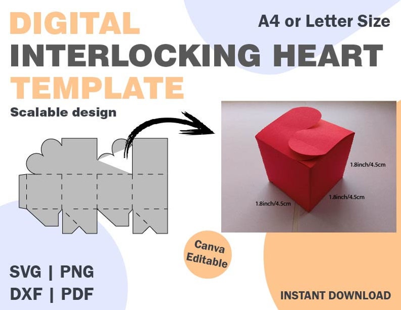 Interlocking Heart Box Template, SVG DXF PDF Png Formats, Interlocking ...