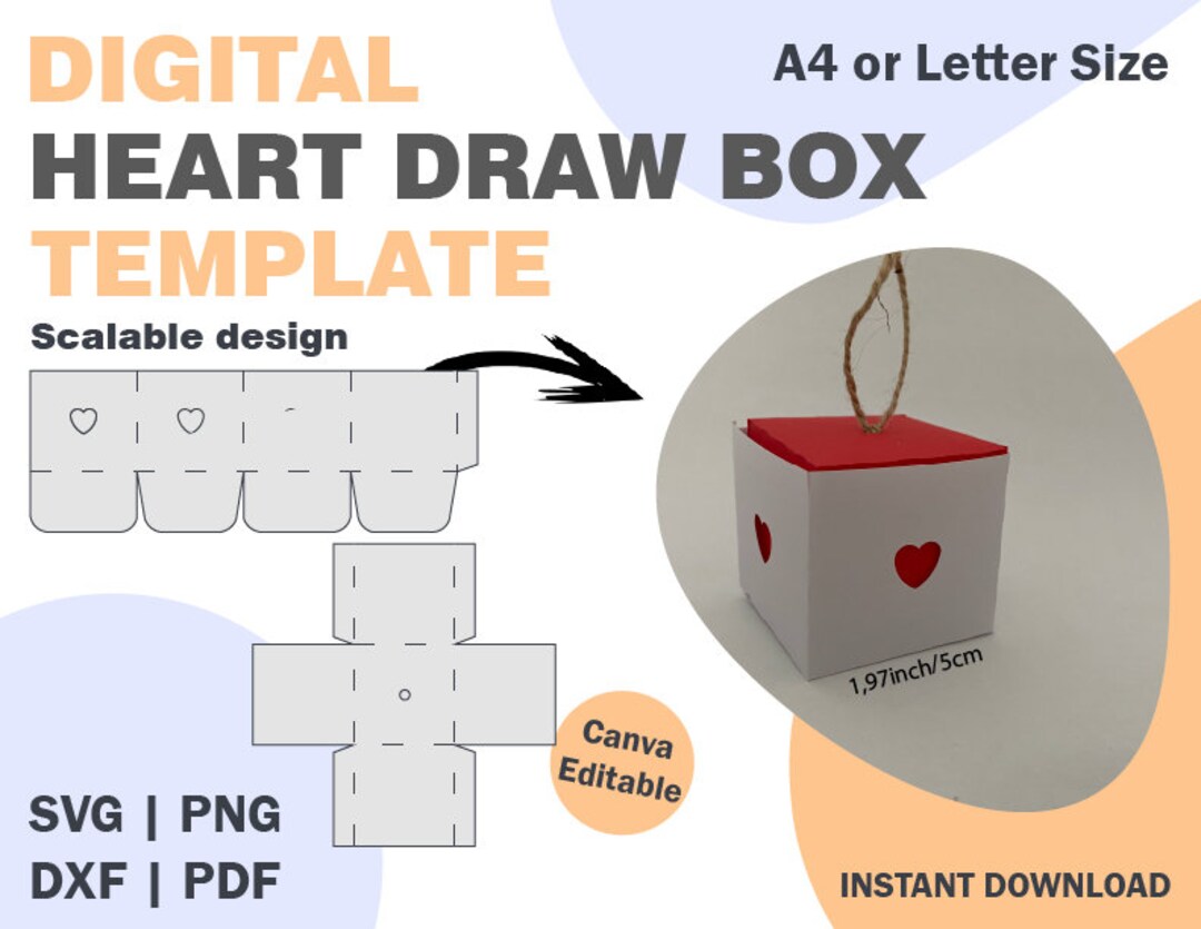 Heart Draw Square Box Cutting Template, SVG DXF PDF Png Formats, Heart ...