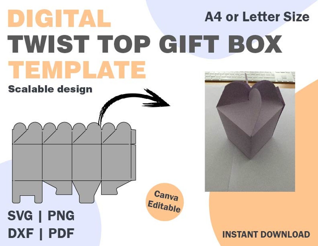 Twist Top Gift Box Template, SVG DXF PDF Png Formats, Futuristic Box ...