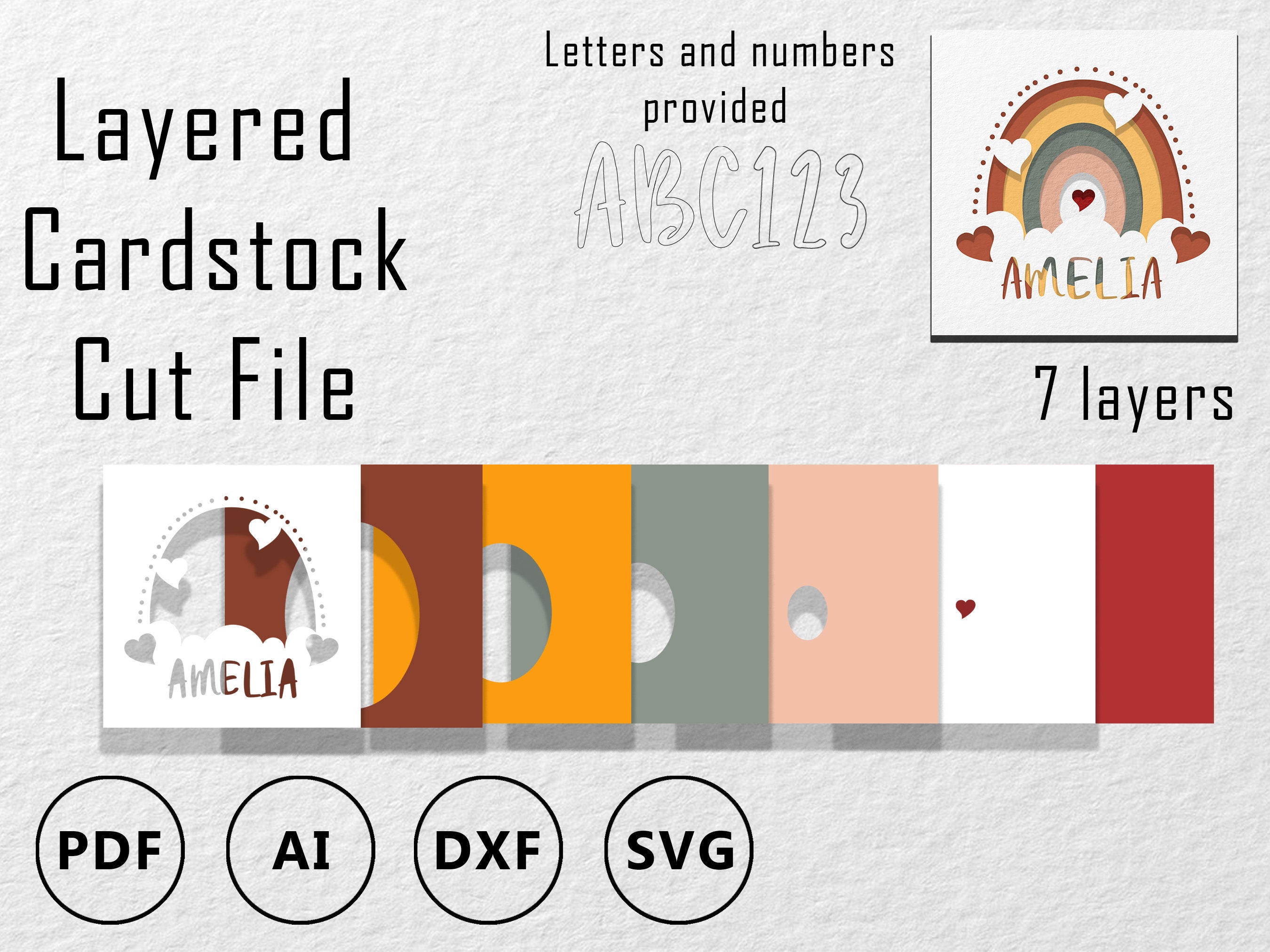 3D Custom Name Shadow Box Bundle, SVG DXF PDF Ai Formats, Love Rainbow ...