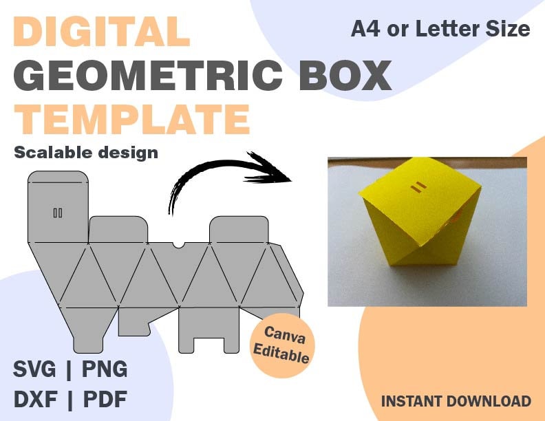 Geometric Box With Template, SVG DXF PDF Png Formats, Geometric Paper ...