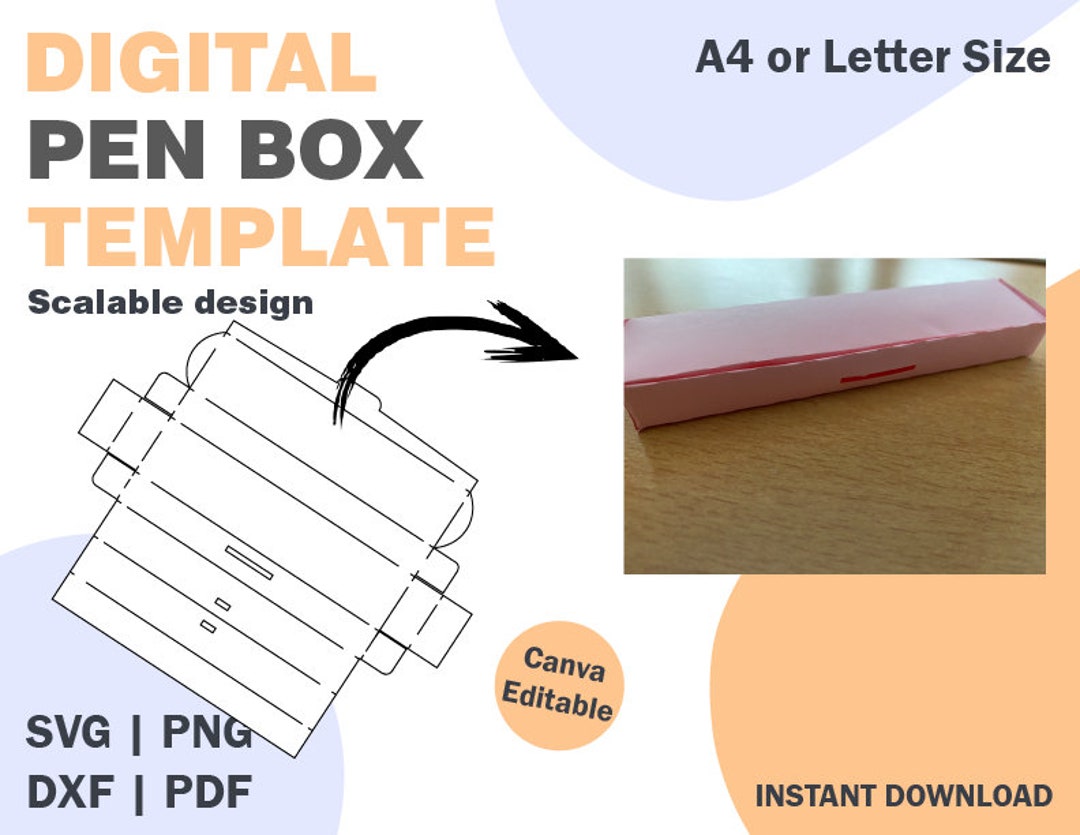 Pen Box, SVG DXF PDF Png Formats, Square Bar Box for Pencil, Pencil Box ...