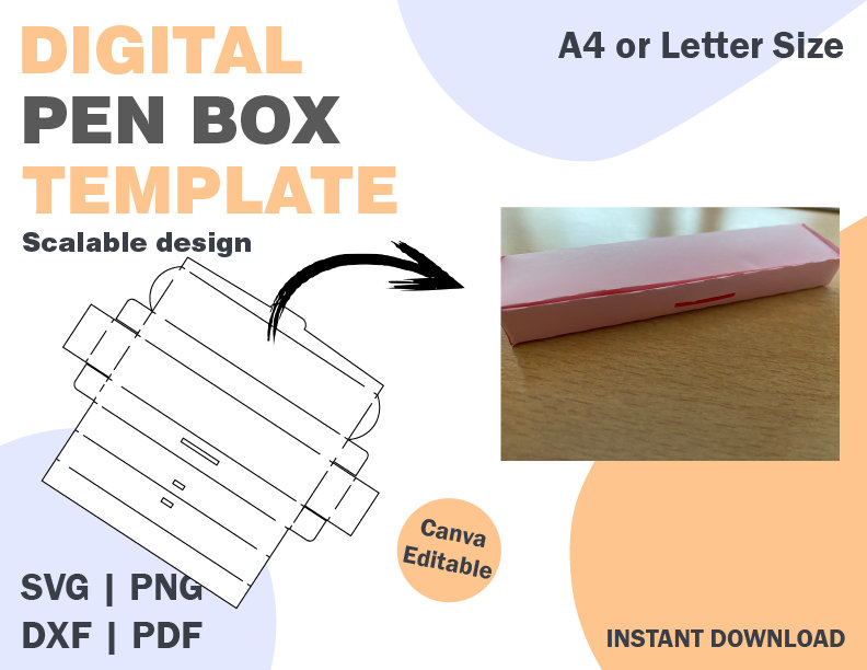 Pen Box, SVG DXF PDF Png Formats, Square Bar Box for Pencil, Pencil Box ...
