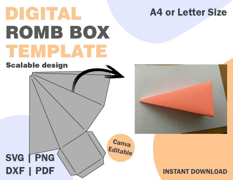 Romb Paper Box Template, SVG DXF PDF Png Formats, Heart Box, Romb Box ...