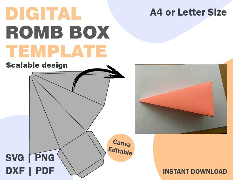 Romb Paper Box Template, SVG DXF PDF Png Formats, Heart Box, Romb Box ...