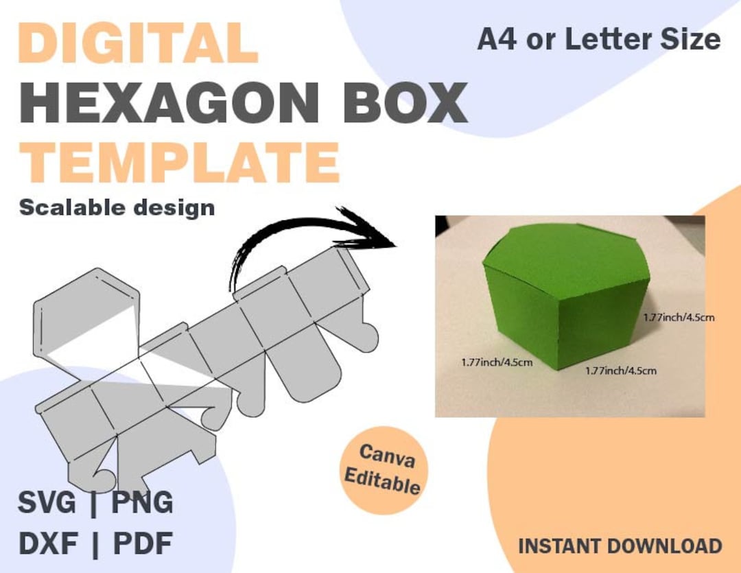 Hexagon Flat Box Template, SVG DXF PDF Png Formats, Paper Box Template ...