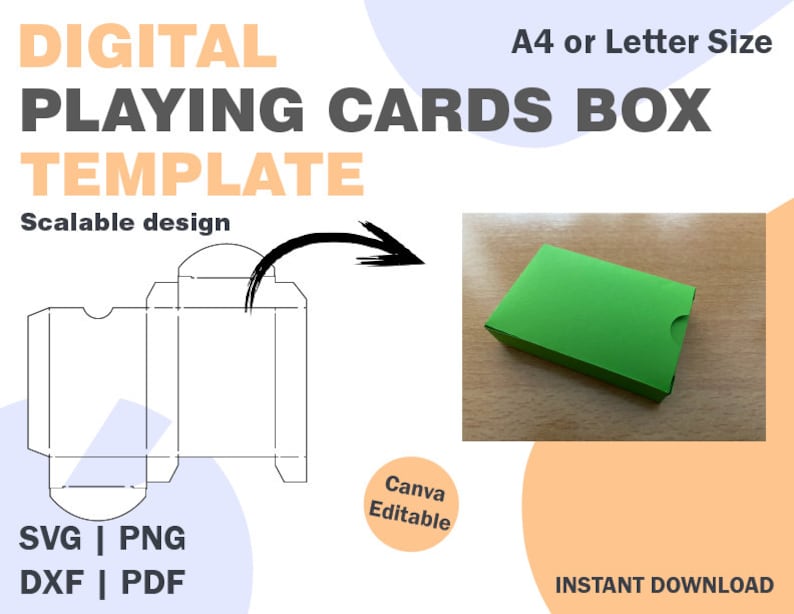 Playing Card Box Template, SVG DXF PDF Png Formats, Square Card Box ...