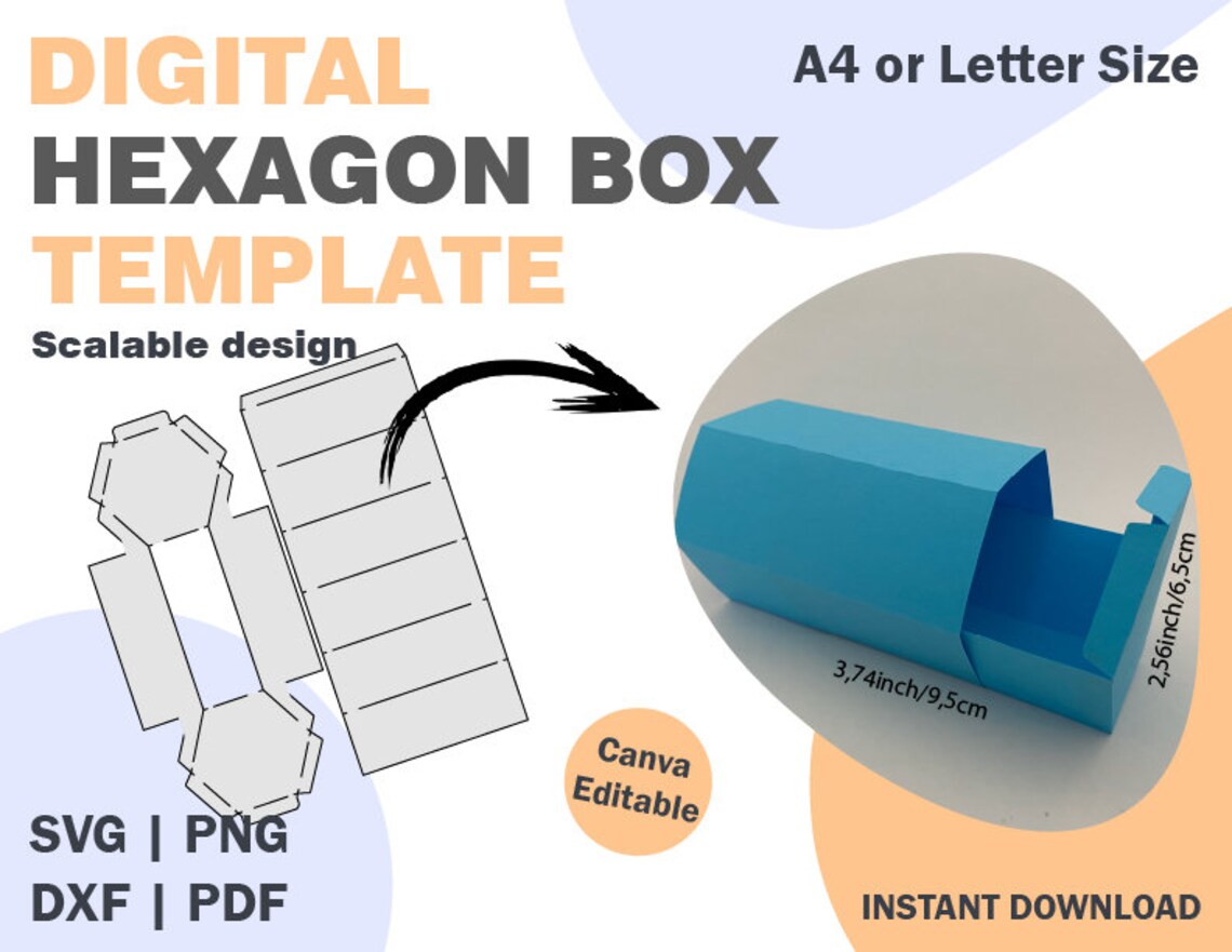 Plantilla de caja hexagonal formatos SVG DXF PDF png - Etsy México