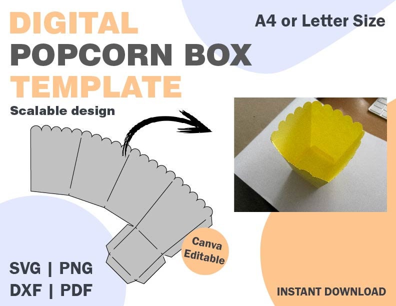 Popcorn Paper Box Template, SVG DXF PDF Png Formats, Pop Corn Box, Food ...