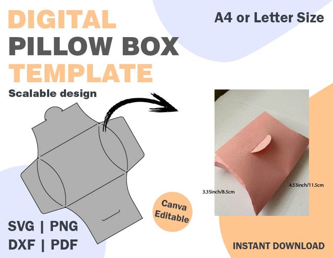 Pillow Box Template SVG DXF PDF Png Formats, Mini Gift Box, Resizable ...