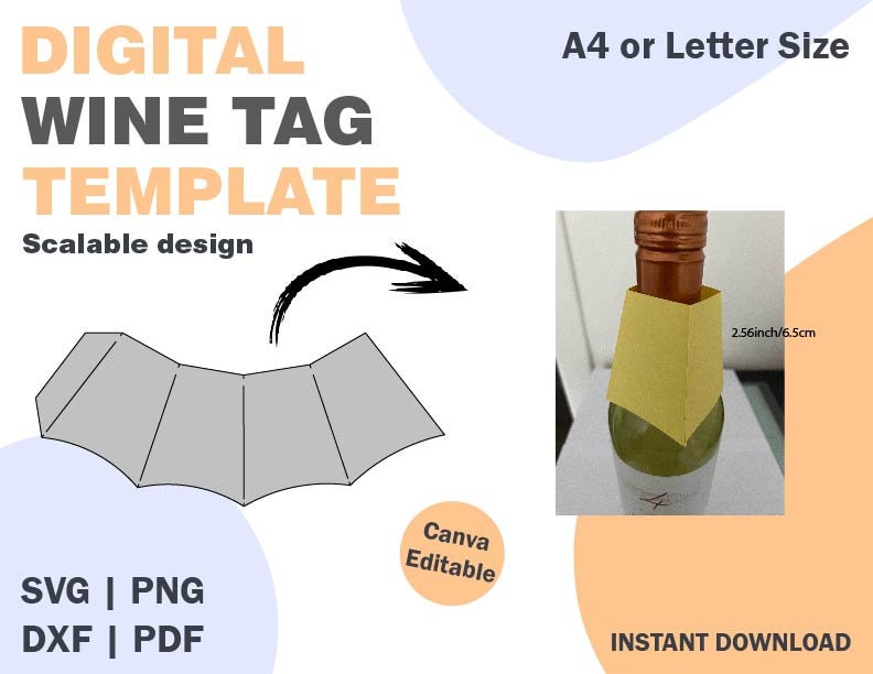 Wine Tag Paper SVG DXF PDF Png Formats, Wine Tag Cricut Template, Cut ...