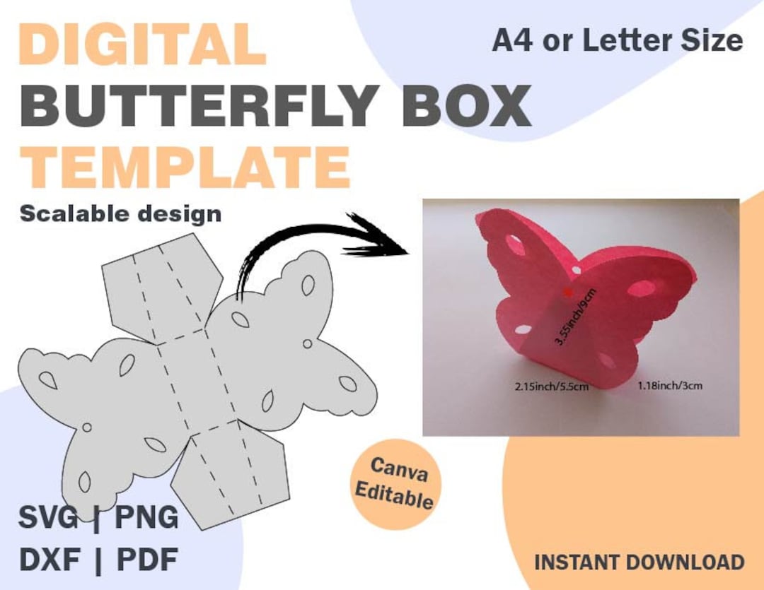 Butterfly Box Template, SVG DXF PDF Png Formats, Cube Butterfly Box ...