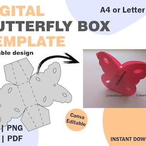 Butterfly Box Template, SVG DXF PDF Png Formats, Cube Butterfly Box ...