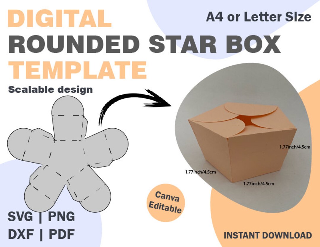 Star Rounded Folding Box Template, SVG DXF PDF Png Formats, Cute Small ...