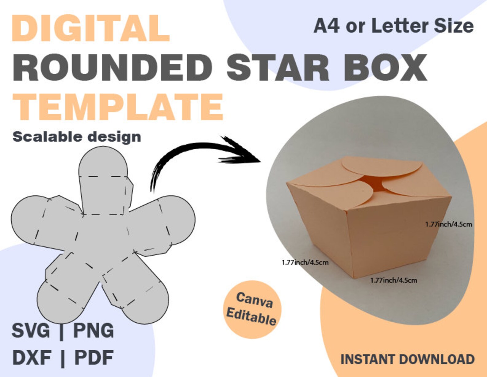 Star Rounded Folding Box Template, SVG DXF PDF Png Formats, Cute Small ...
