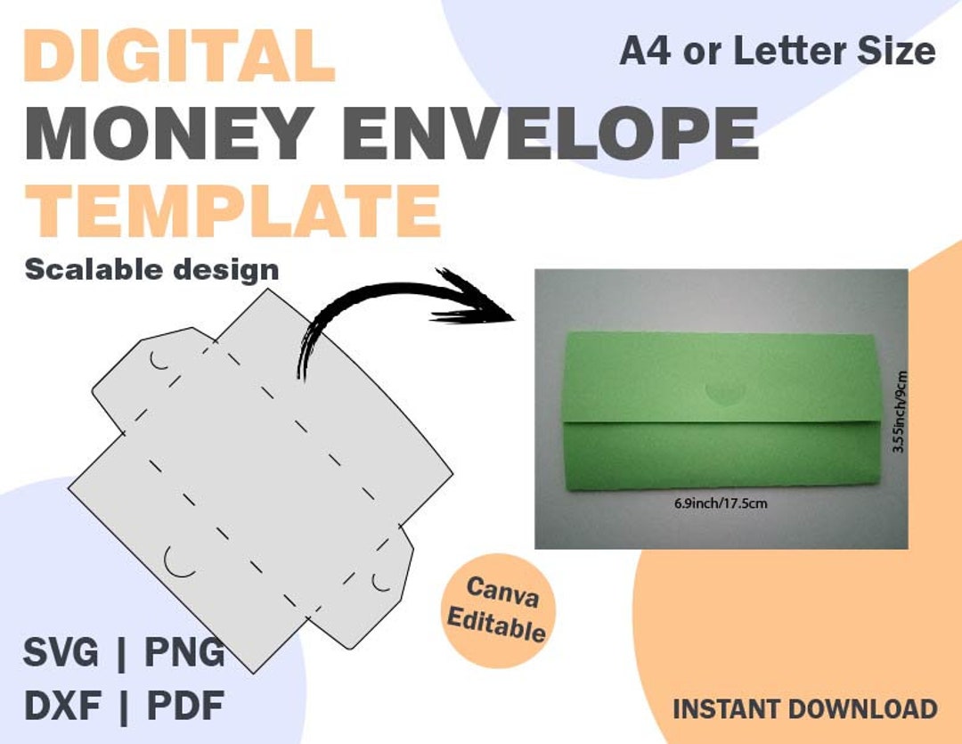 Money Envelope Paper Template, SVG DXF PDF Png Formats, Folding Paper ...