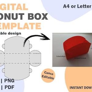 Donut Box Template, SVG DXF PDF Png Formats, Donuts Box, Food Packaging ...