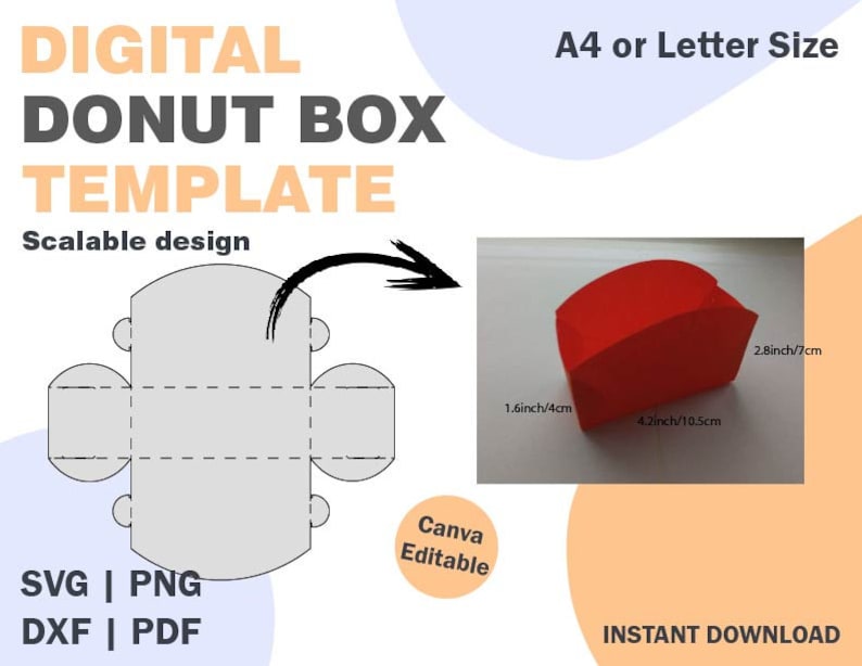 Donut Box Template, SVG DXF PDF Png Formats, Donuts Box, Food Packaging ...