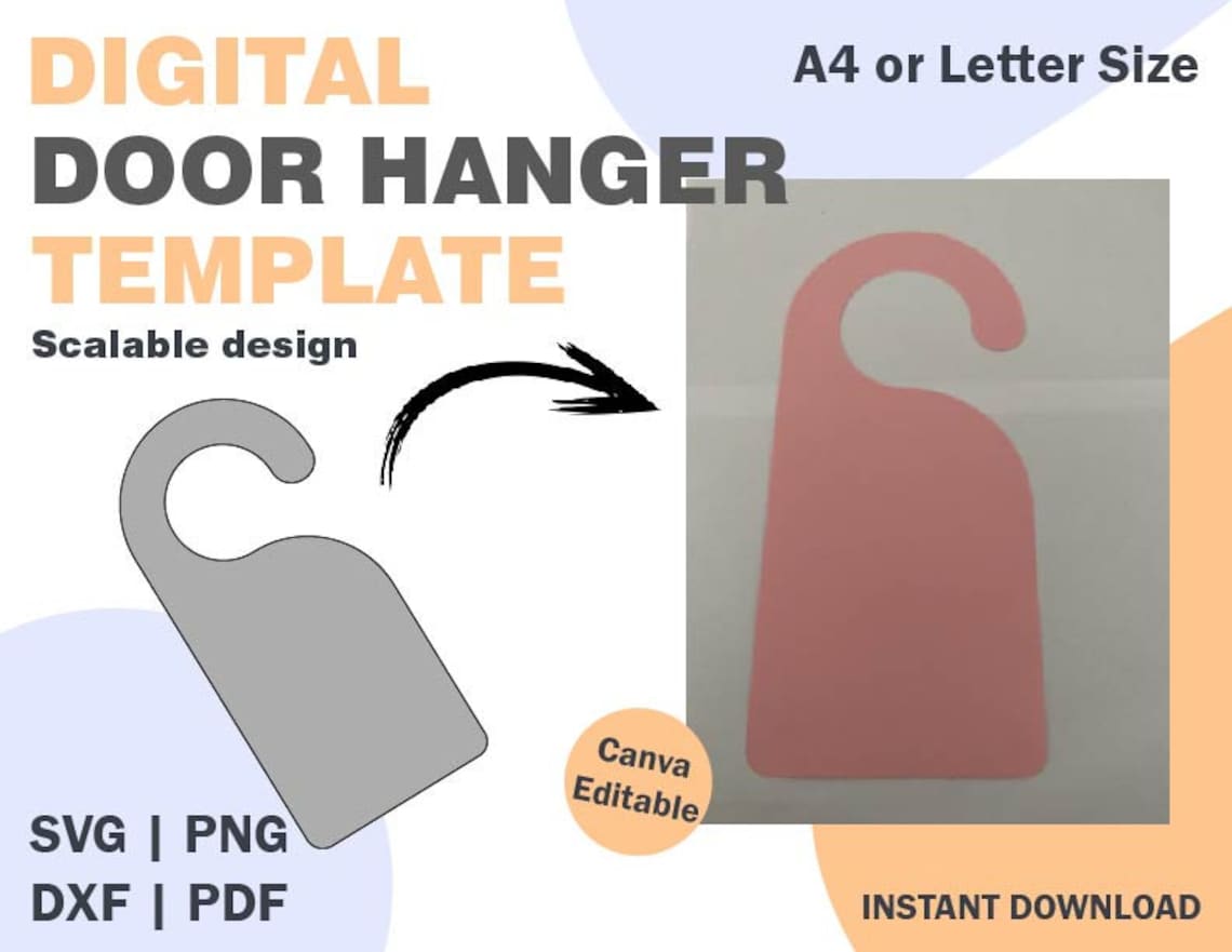Door Hanger Template SVG DXF PDF Png Formats, Door Hanger, Door Handle ...