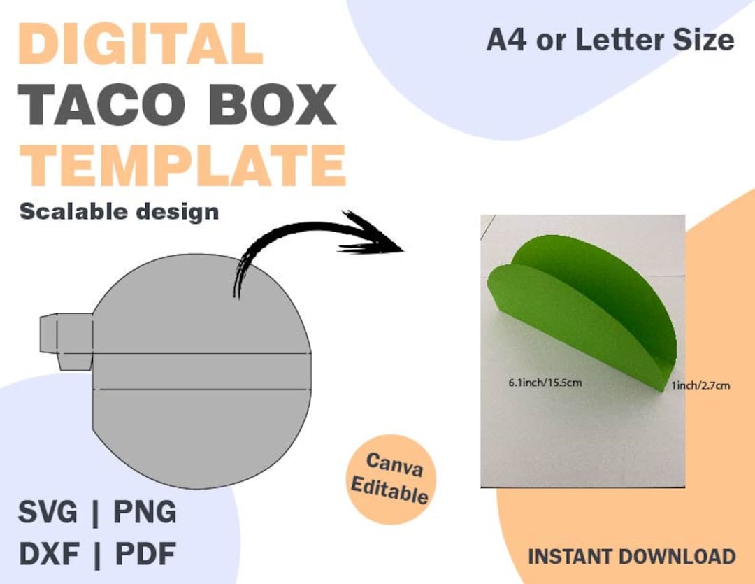 Taco Food Holding Template, SVG DXF PDF Png Formats, Tray Paper Box ...