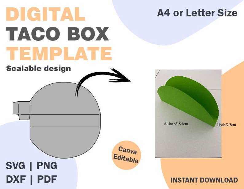 Taco Food Holding Template, SVG DXF PDF Png Formats, Tray Paper Box ...