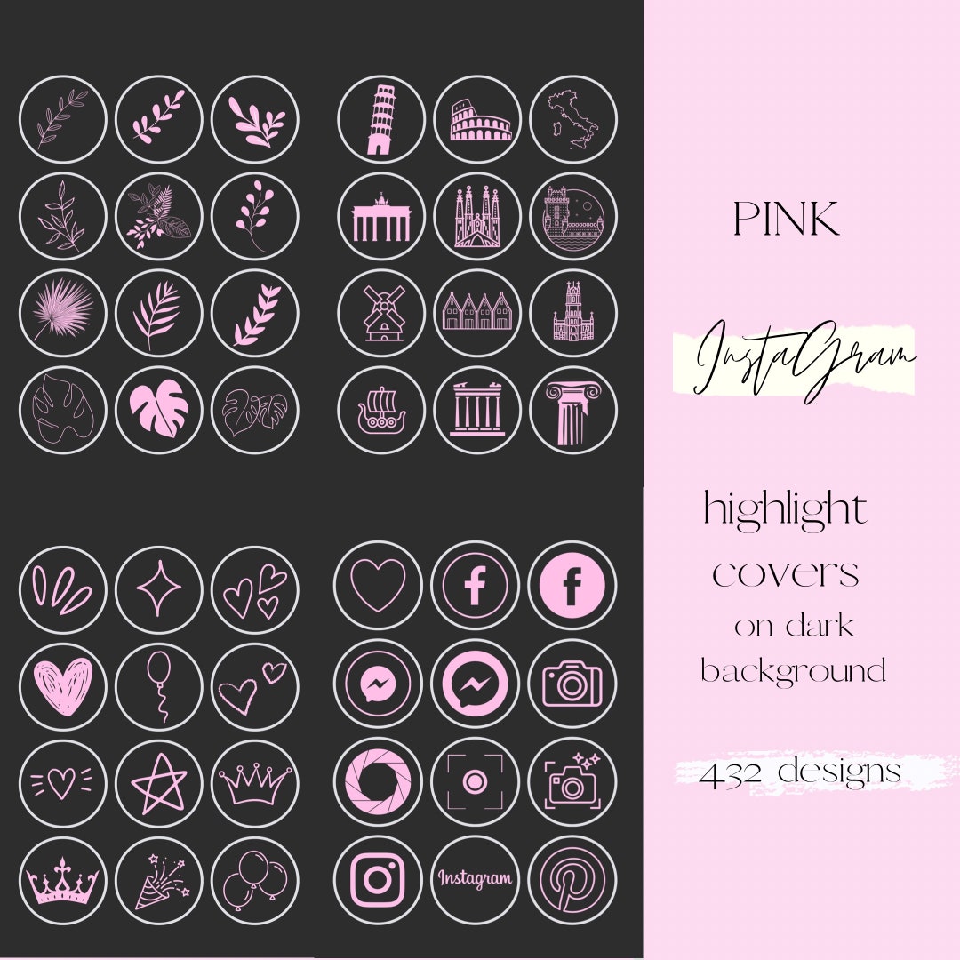 432 Instagram Story Highlight Covers in Pink on Dark Grunge Background ...
