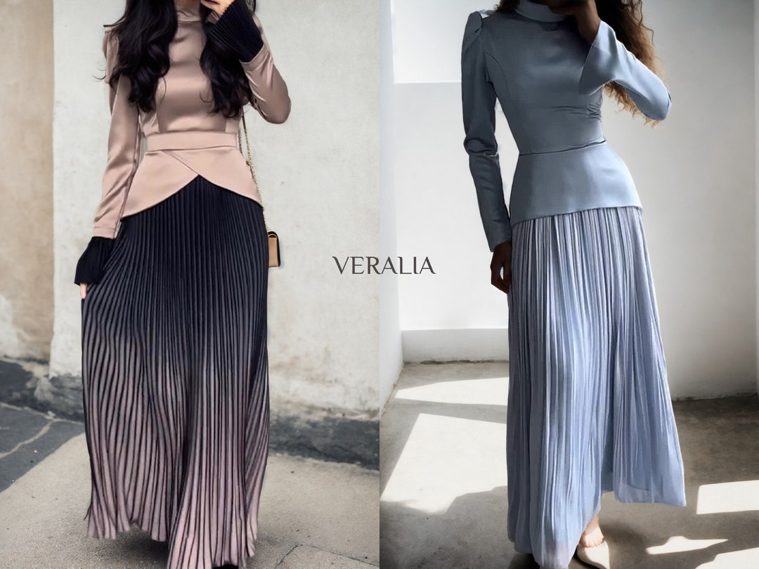 Plus Size Baju Raya Eid 2024 Dubai Arabic Arab Modern Minimalist Pleats ...