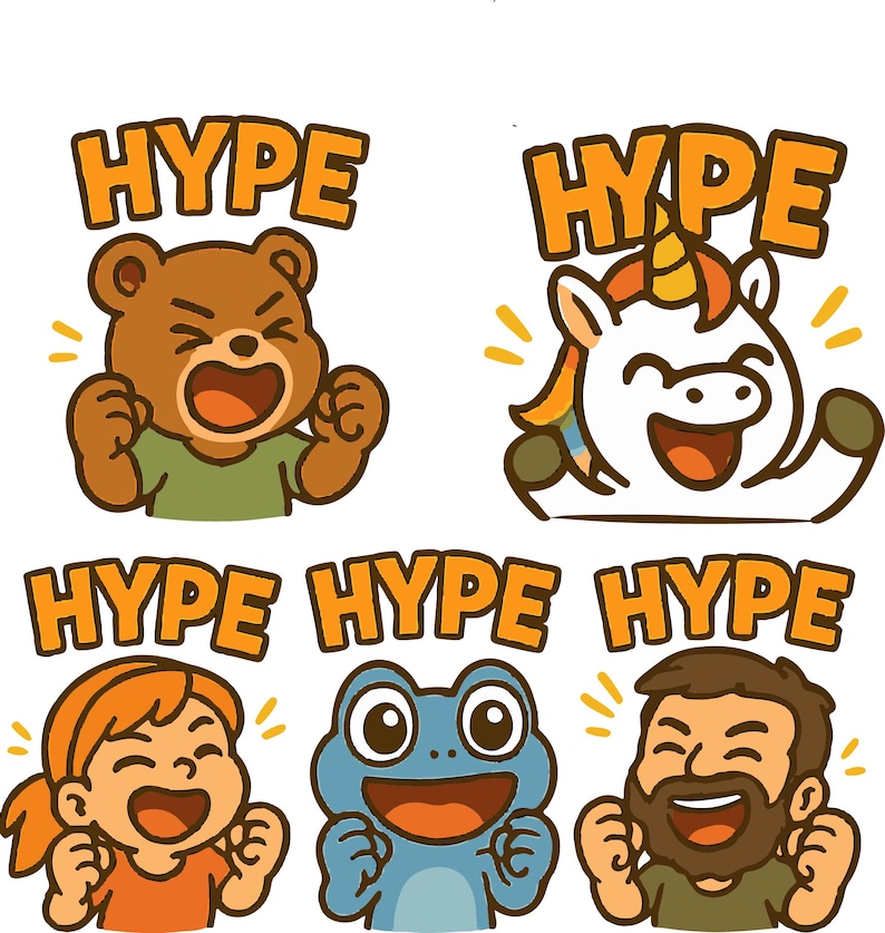 5 HYPE Emotes! Bear, Man, Women, Frog, Unicorn - Etsy