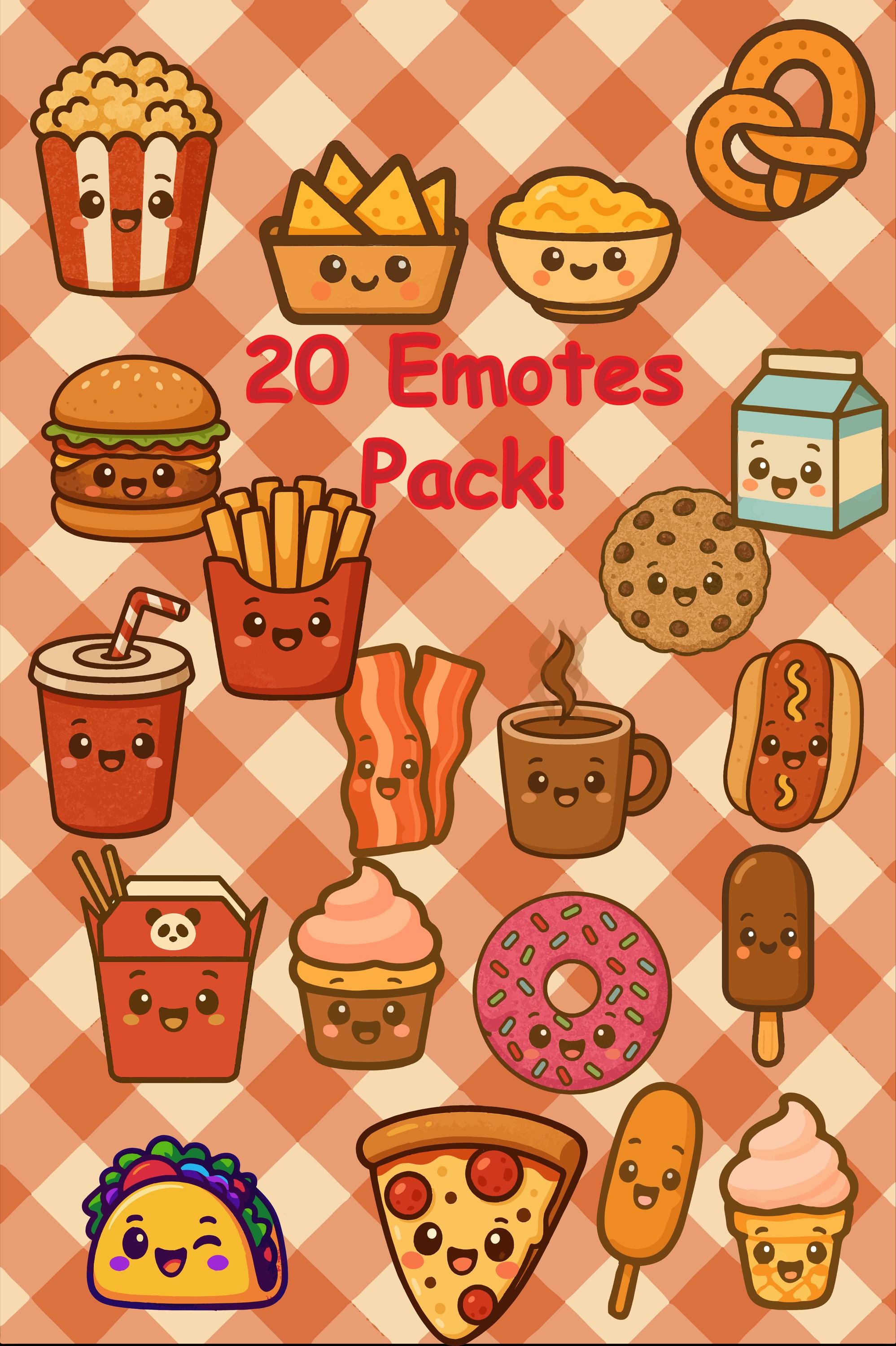 20 Food Emotes for Twitch & Discord – Kawaii Chibi Streamer Pack | PNG ...