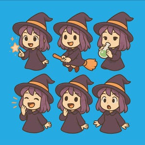 Cute Witch Emote Set – 6 Chibi Reactions for Streamers & Gamers - Etsy