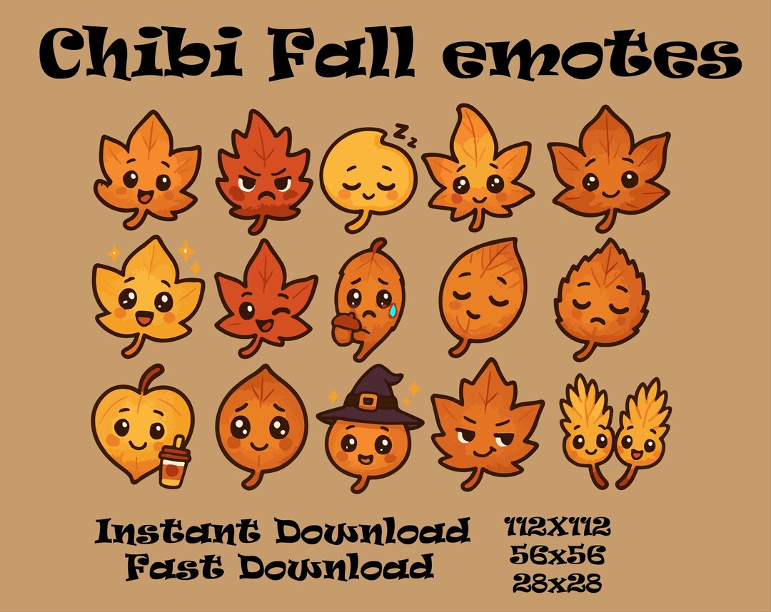 15 Chibi Fall Leaf Emotes – Cozy Autumn Twitch/ Discord Emote Pack ...