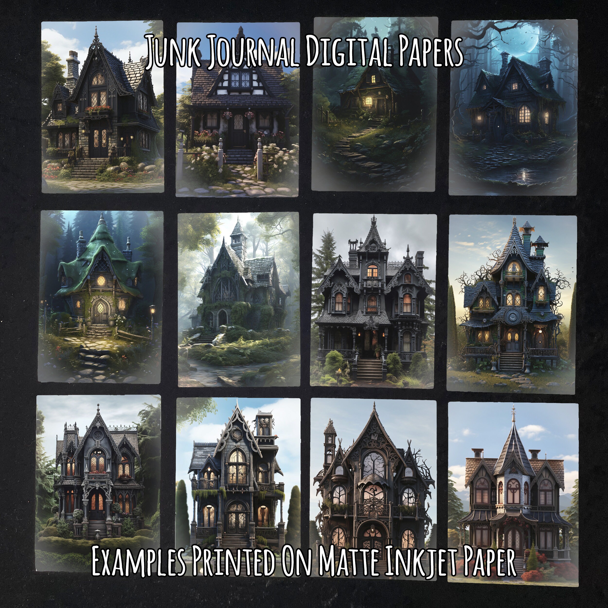 Gothic Cottagecore Homes Set 1 12 X Digital Paper for Junk Journals ...