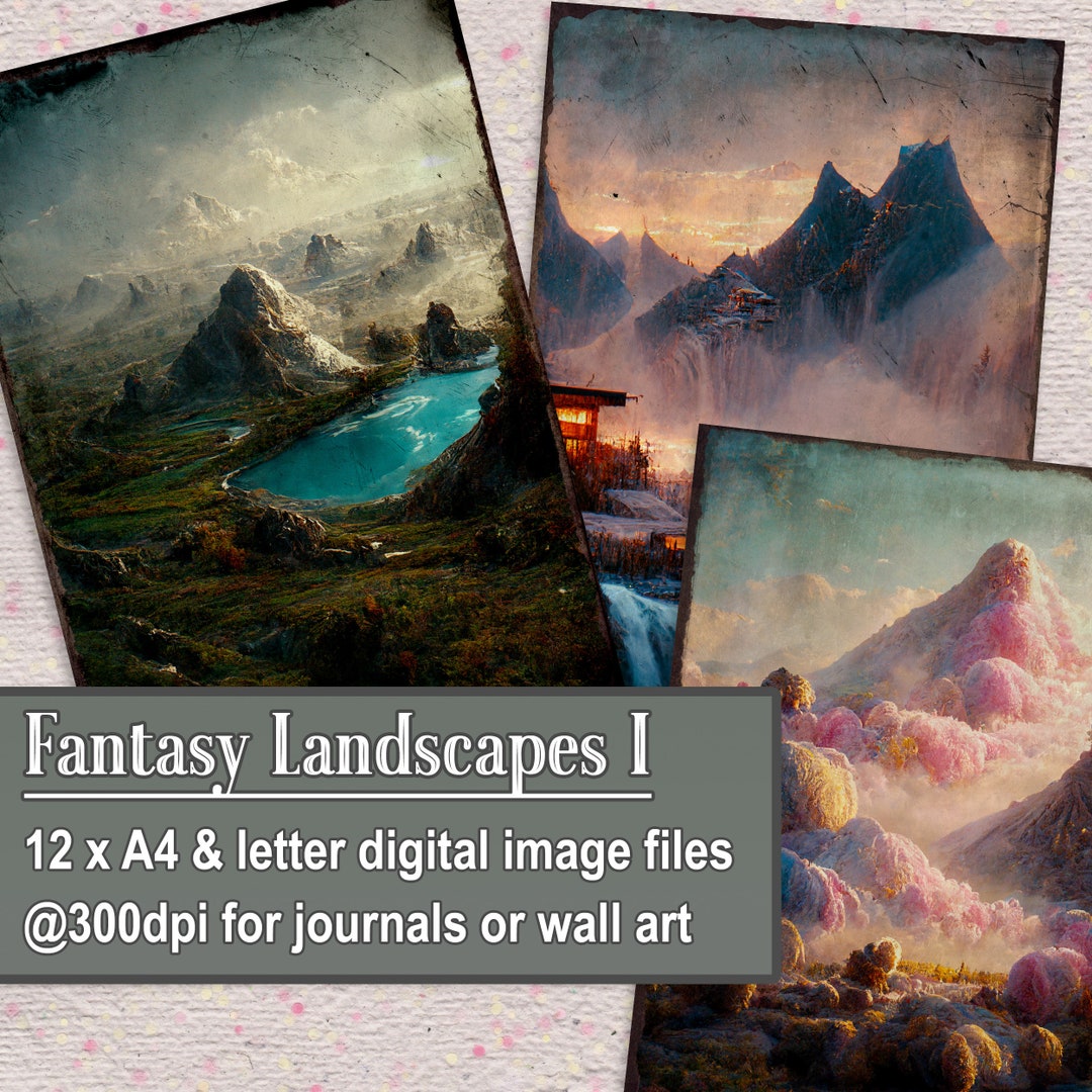 Fantasy Landscapes 1 Junk Journal Digital Papers 12 X A4 / Letter ...