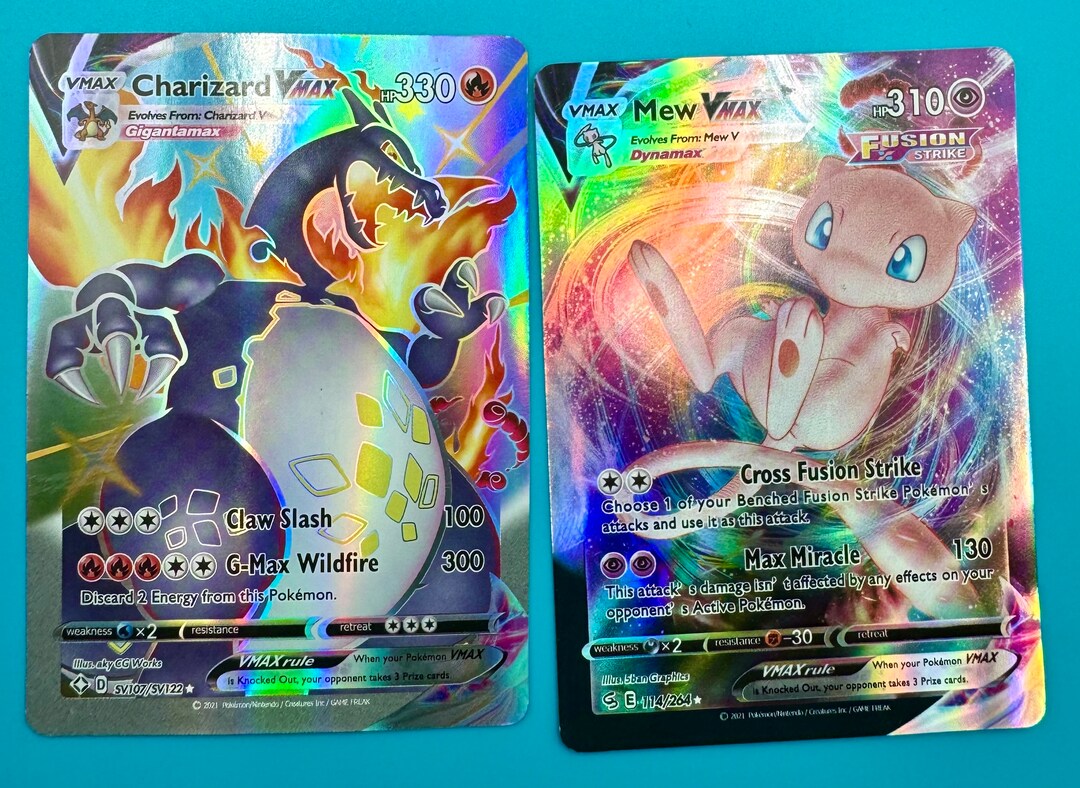 Charizard Vmax + Mew Vmax Bundle (2) Rare Holographic Pokemon Cards ...