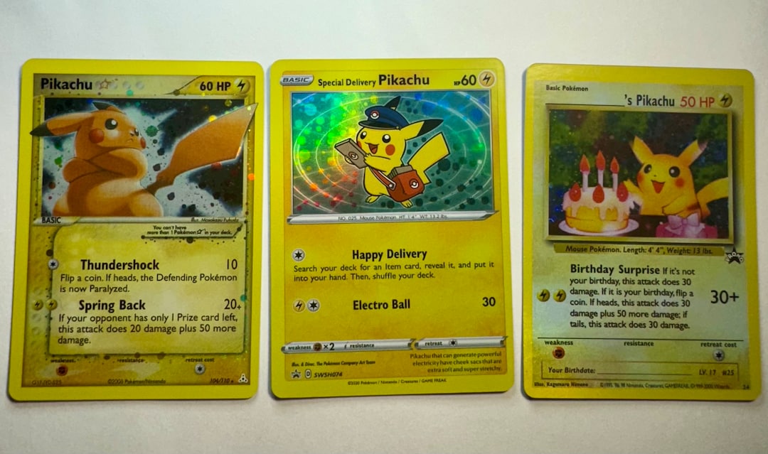 Pikachu Ultra Rare Set 3 Holographic Pokemon Cards Mint - Etsy