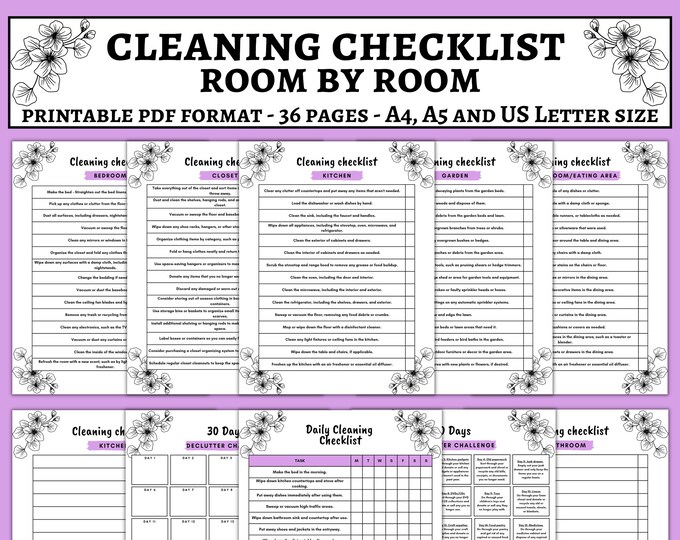 Cleaning Checklist Room by Room, Printable Cleaning Planner, Cleaning ...