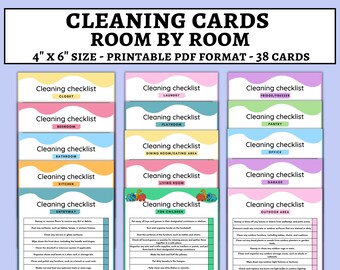 Cleaning Checklist, Printable Room by Room Cleaning Cards, Cleaning ...