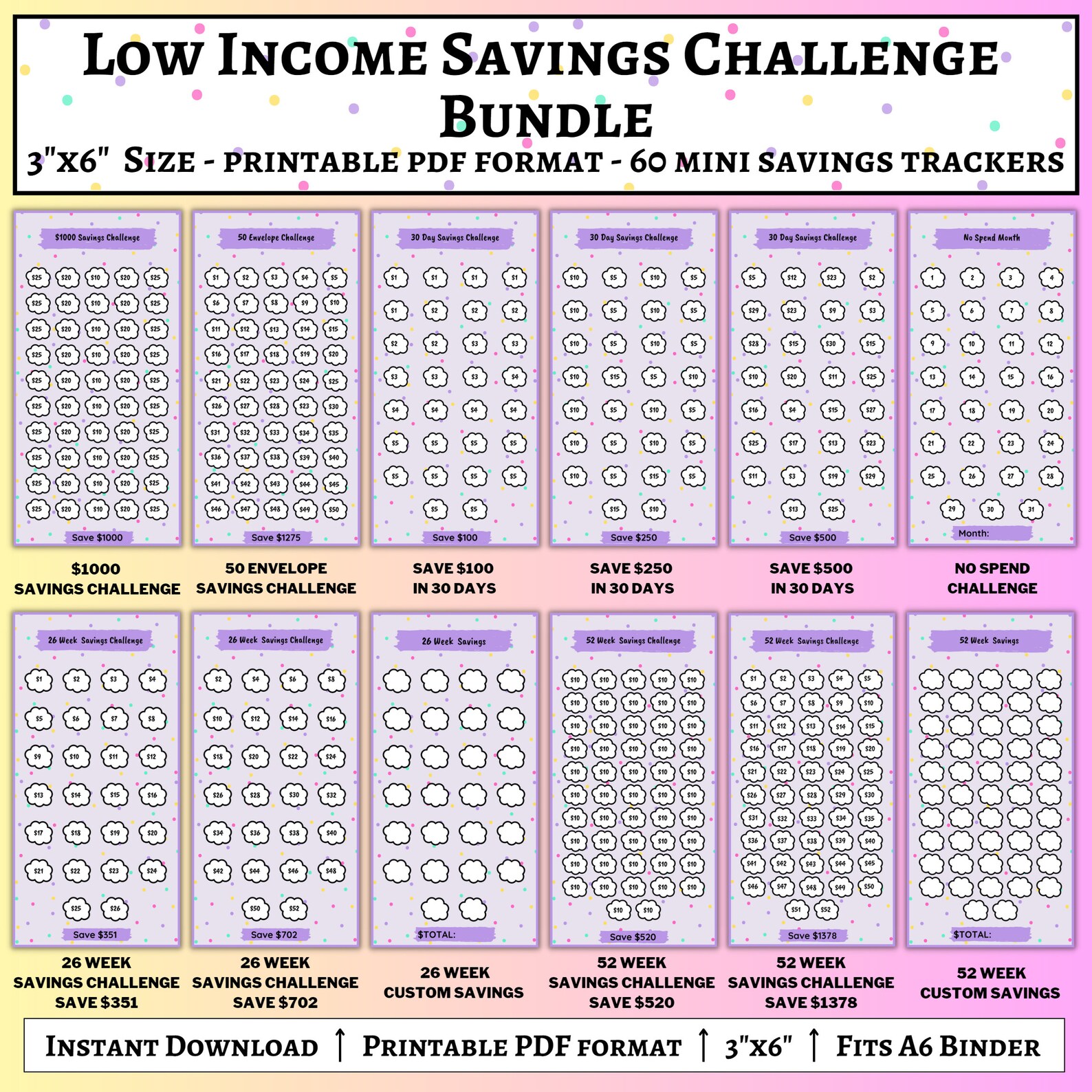 Low Income Savings Challenge Bundle Printable A6 Saving Challenges ...