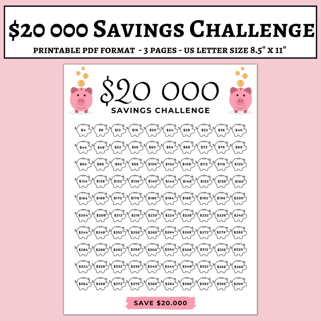 20,000 Savings Challenge 100 Envelope Savings 20000 Savings Challenge ...