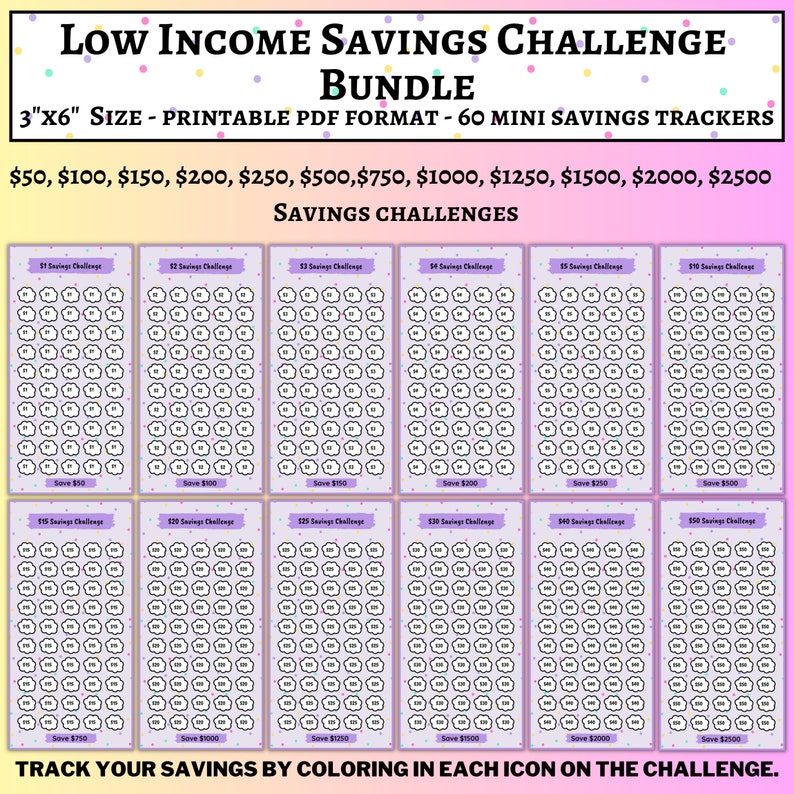 Low Income Savings Challenge Bundle Printable A6 Saving Challenges ...