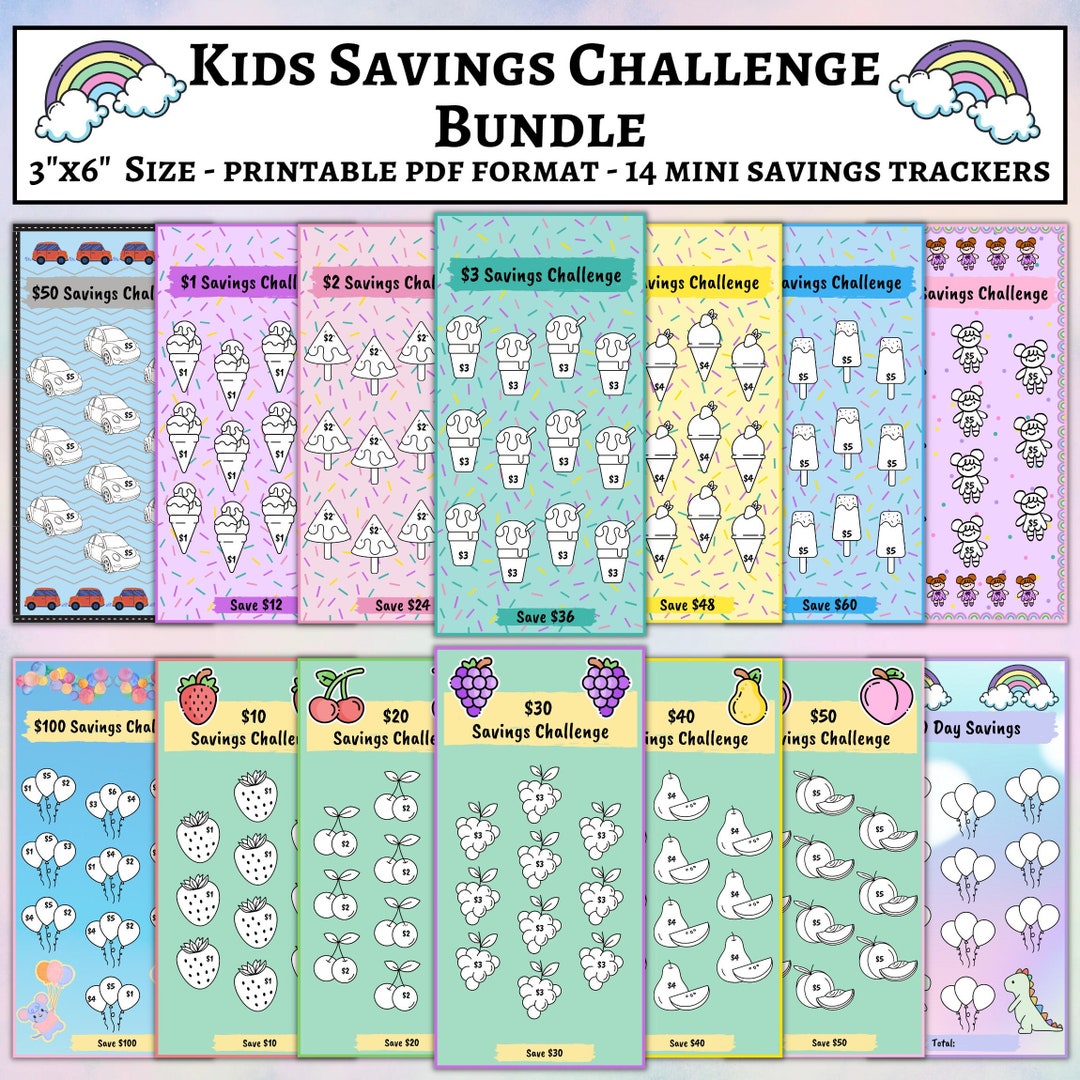 Kids Savings Challenge Bundle / Printable Savings Challenge / A6 Mini ...