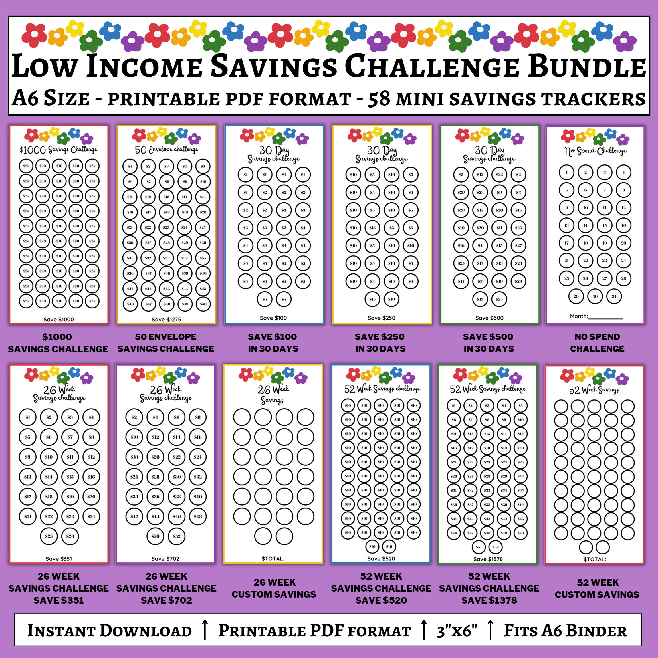Low Income Savings Challenge Bundle, Printable A6 Saving Challenges ...