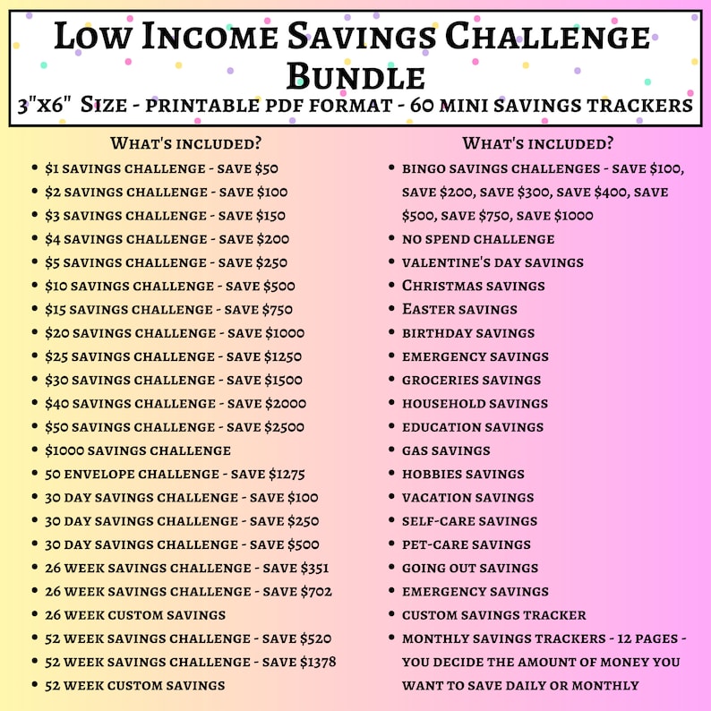 Low Income Savings Challenge Bundle Printable A6 Saving Challenges ...